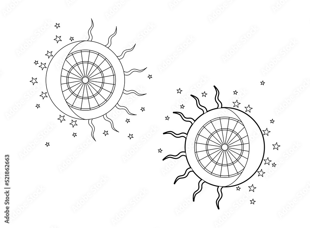 Moon phases. Half moon, quarter moon. Esoteric image for magical and ...