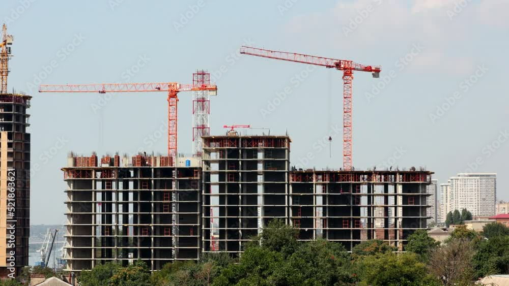 Work Process Tower Cranes. Building Construction Process. New Building ...