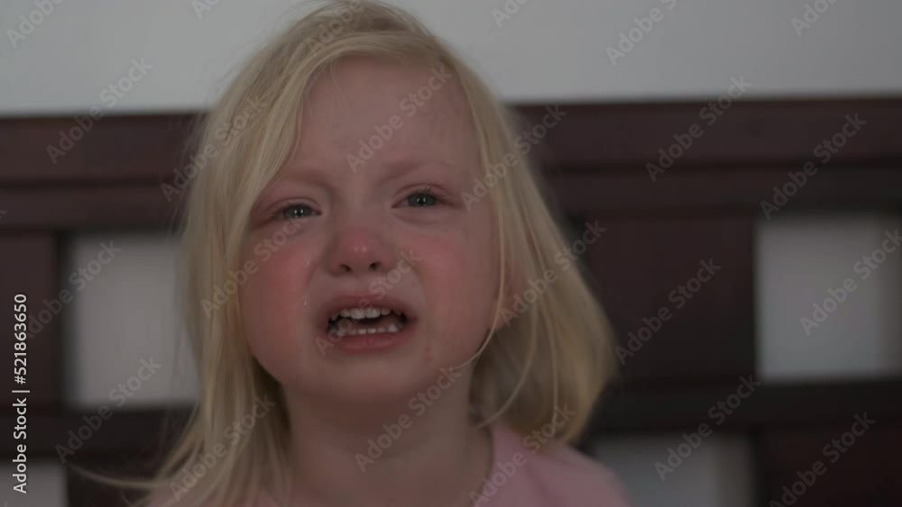 Little blonde girl crying and scream. Children sad emotions. Children's ...