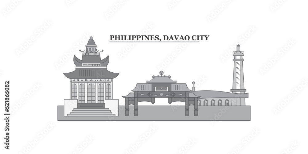 Philippines, Davao City city skyline isolated vector illustration ...