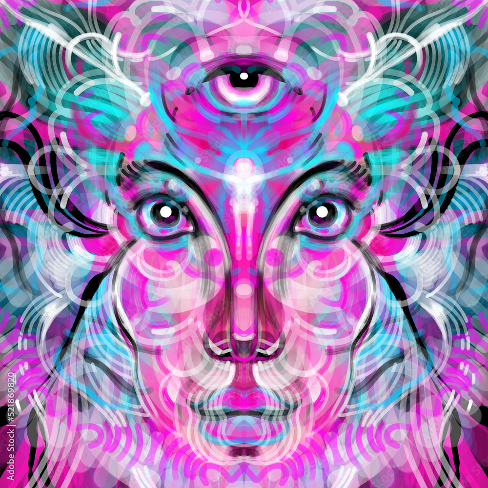 Esoteric drawing of a human face. Illustration of a head with large ...