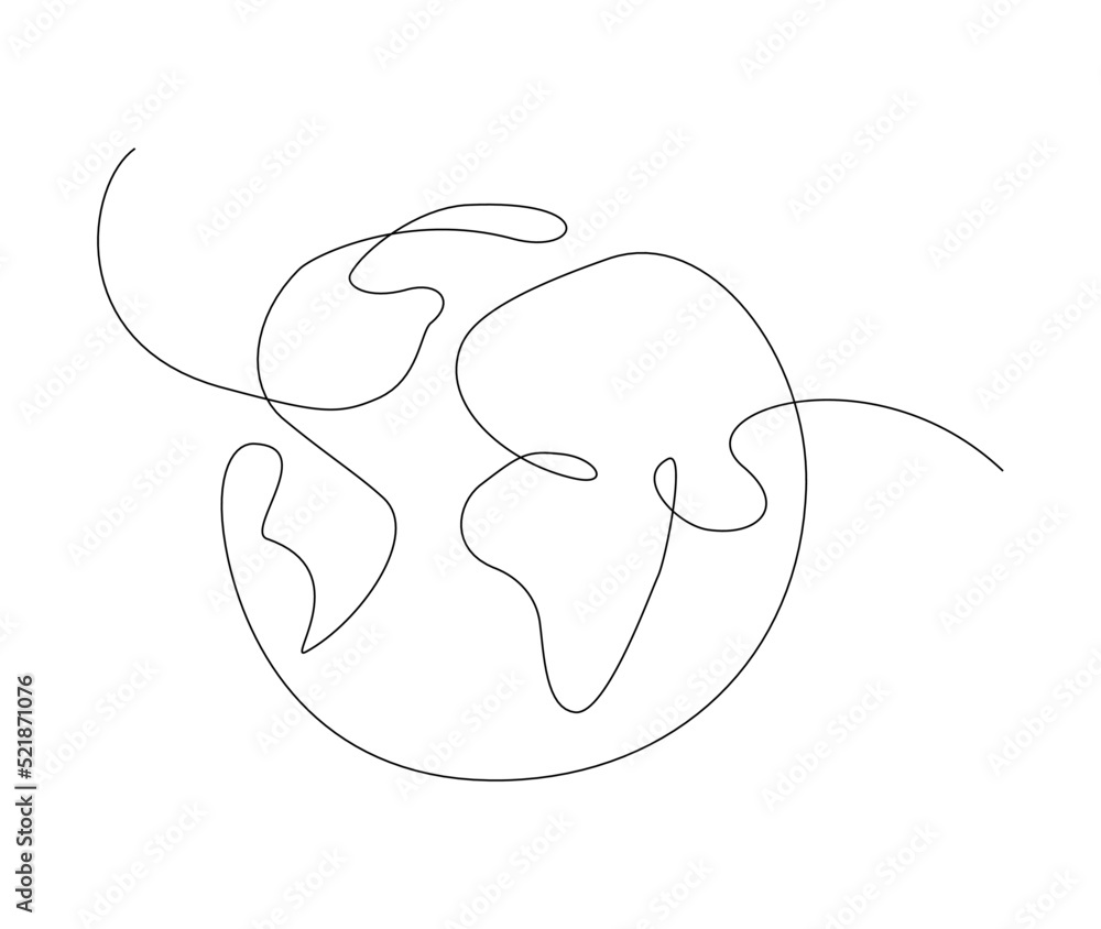Earth one line. Planet continuous line. Globe line art. vector, outline ...