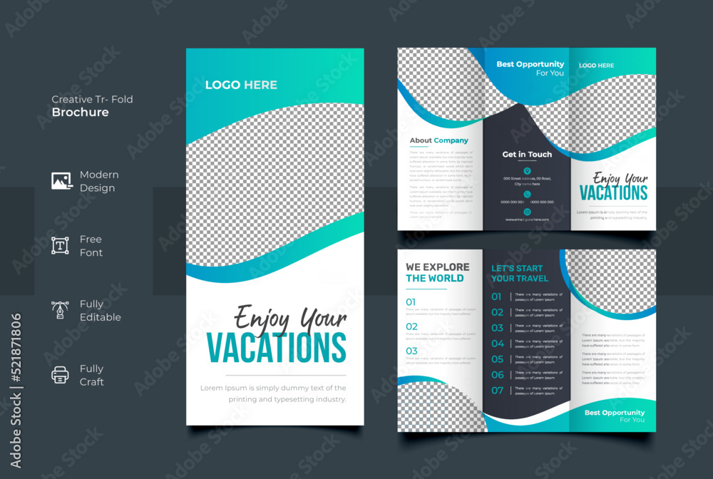Travel and Tourism trifold brochure Template, trifold layout with ...