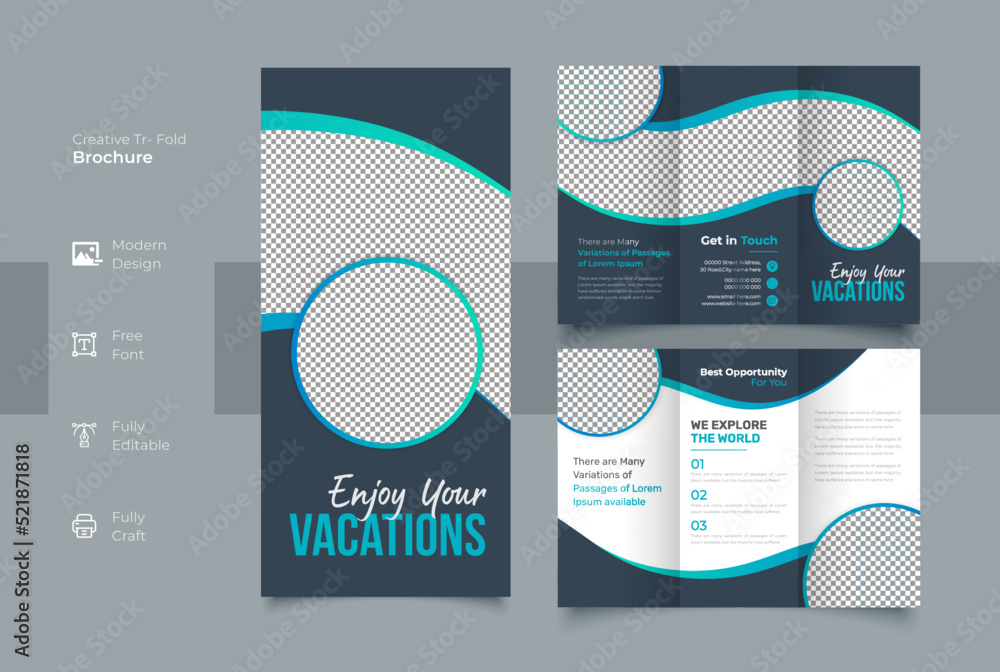 Travel trifold brochure Template, trifold layout with editable a4 size ...