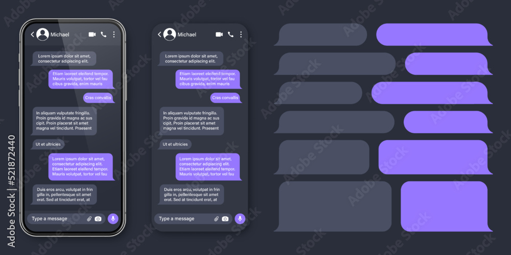 Realistic smartphone with messaging app. SMS text frame. Conversation ...