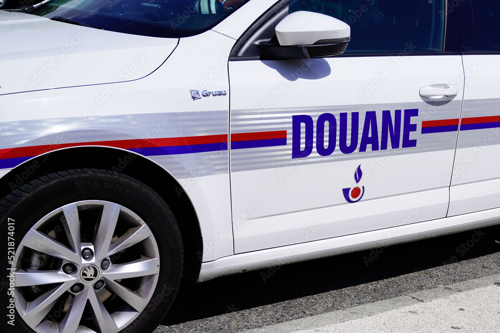 Douane car customs house police with stickers logo sign text on side ...