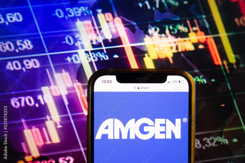KONSKIE, POLAND - August 07, 2022: Smartphone displaying logo of Amgen ...