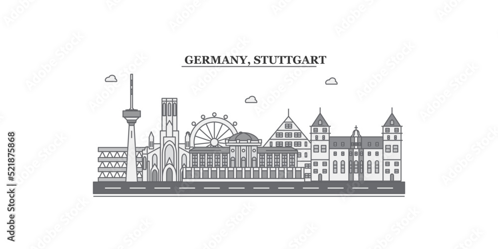 Germany, Stuttgart city skyline isolated vector illustration, icons ...