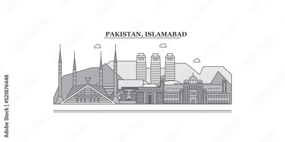 Pakistan, Islamabad city skyline isolated vector illustration, icons ...