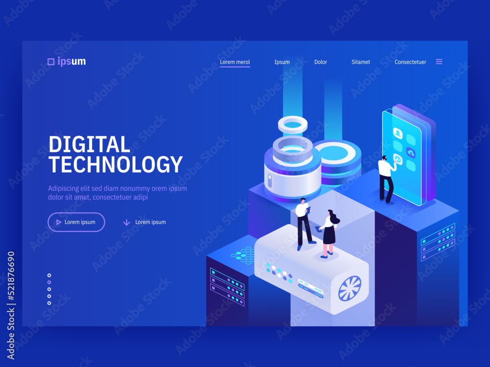 Digital technology website landing page template. Monitoring and ...