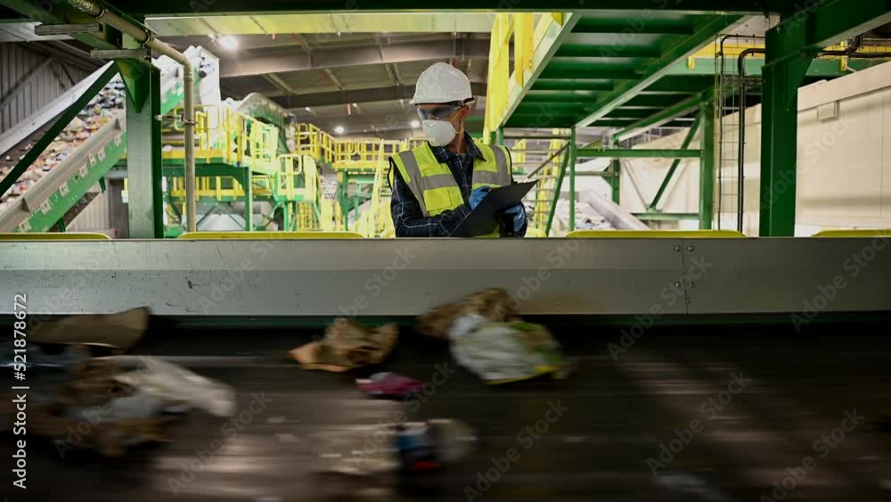 Recycling Plant Solid Waste Management Engineer Checking on Running ...