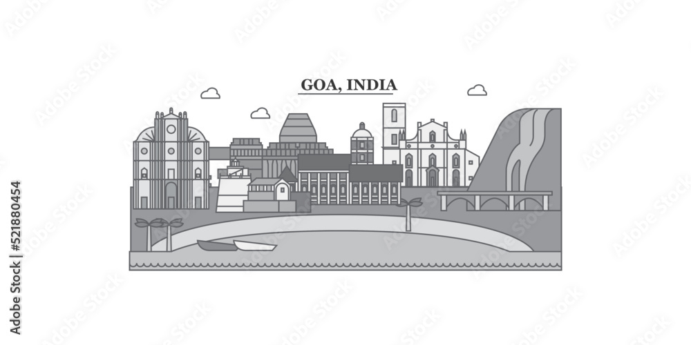India, Goa city skyline isolated vector illustration, icons Stock ...