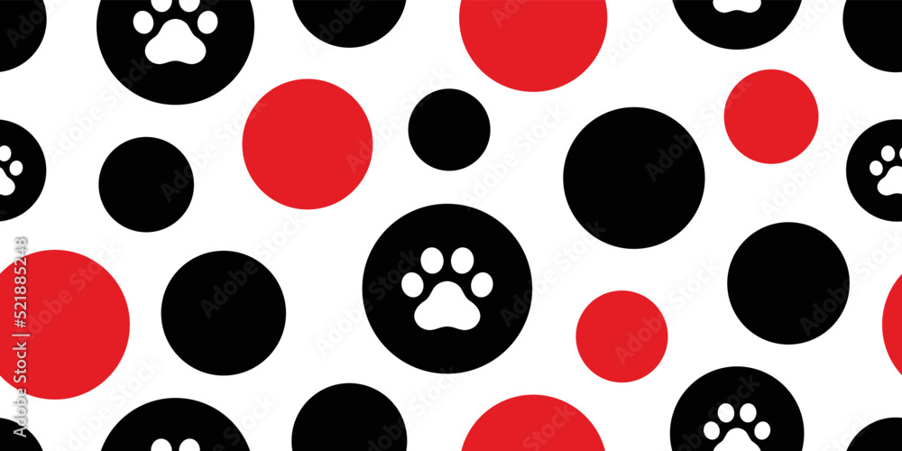 dog paw seamless pattern footprint polka dot vector french bulldog pet ...