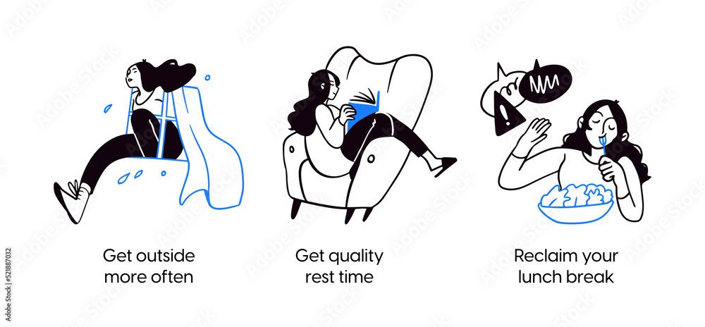 Mental health and psychology concept llustrations. Get outside, quality ...