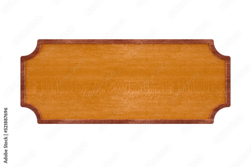 Rectangular empty, blank wood sign, board or plaque with dark wood frame and bevelled corners ...