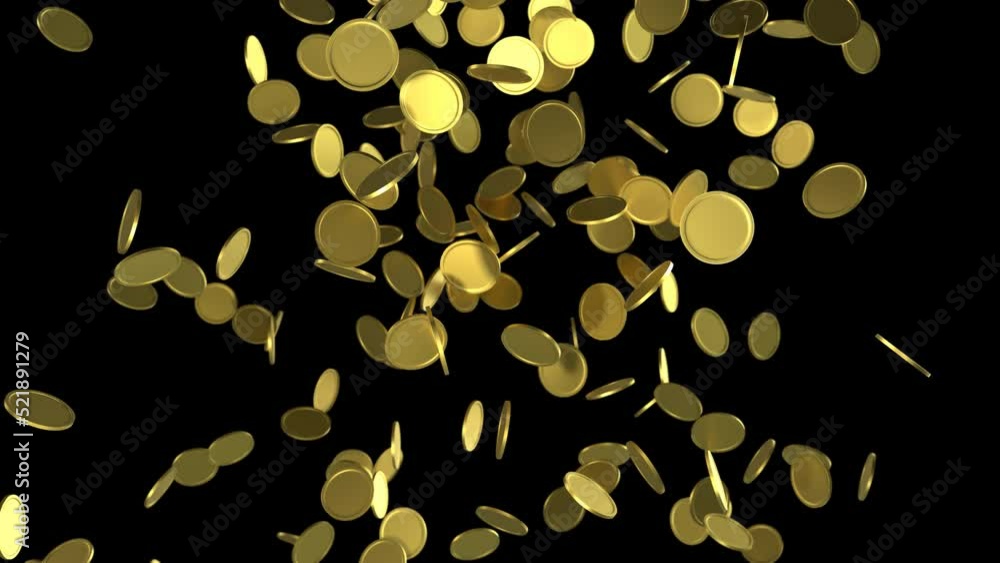 Coins rain animation on transparent background. Falling rotating gold ...