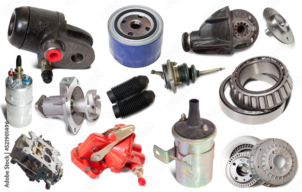 big collection of mechanical auto parts for maintenance isolated on ...