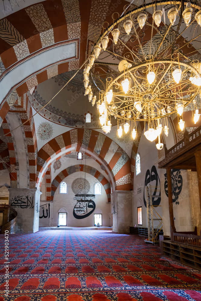 The Old Mosque interior in Edirne City of Turkey. it is one of the ...