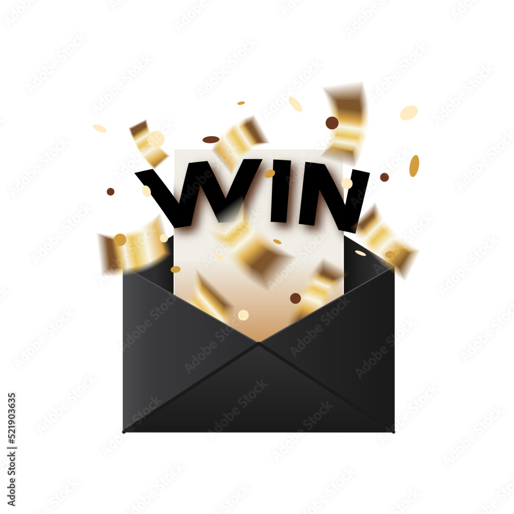 Luxury notification of victory with the word win and black email with ...