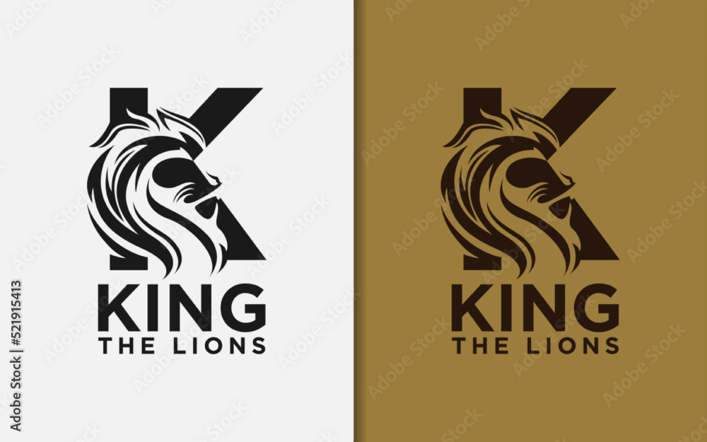 Abstract Initial Letter K with Creative Lion Head Silhouette Logo ...