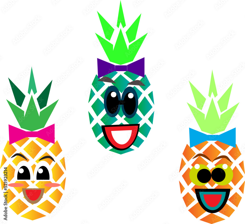 Pineapple fruit is funny and cute.For tickling the other, cartoon ...