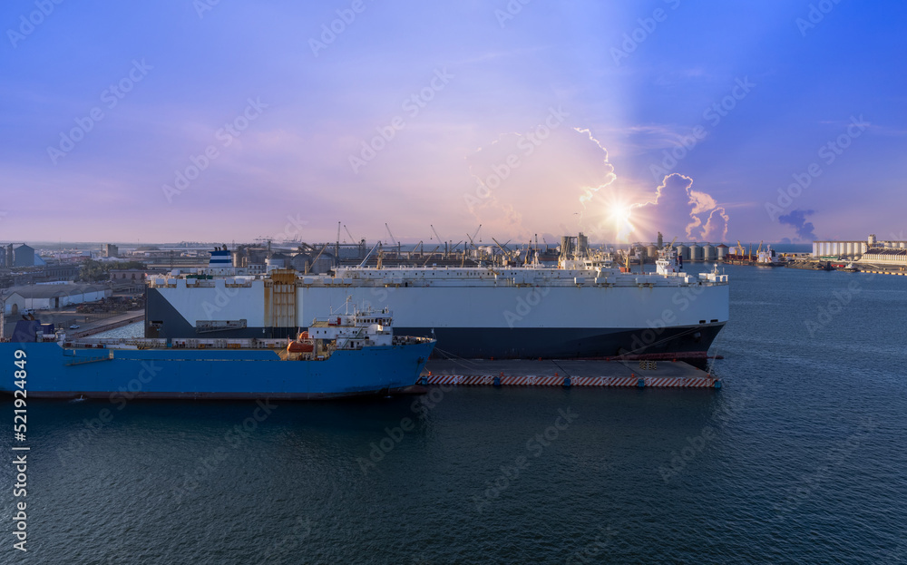 Mexico, Panoramic view of Veracruz city port with container ships ...