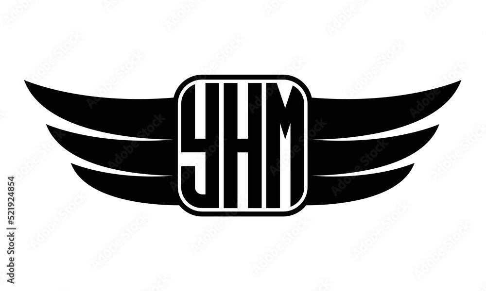 YHM three-letter Wing black and white logo design. Vector template ...