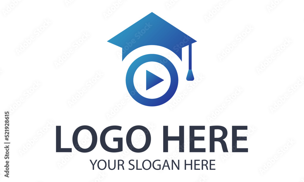 Blue Color Education Smart Student Hat Play Button Logo Design Stock Vector | Adobe Stock