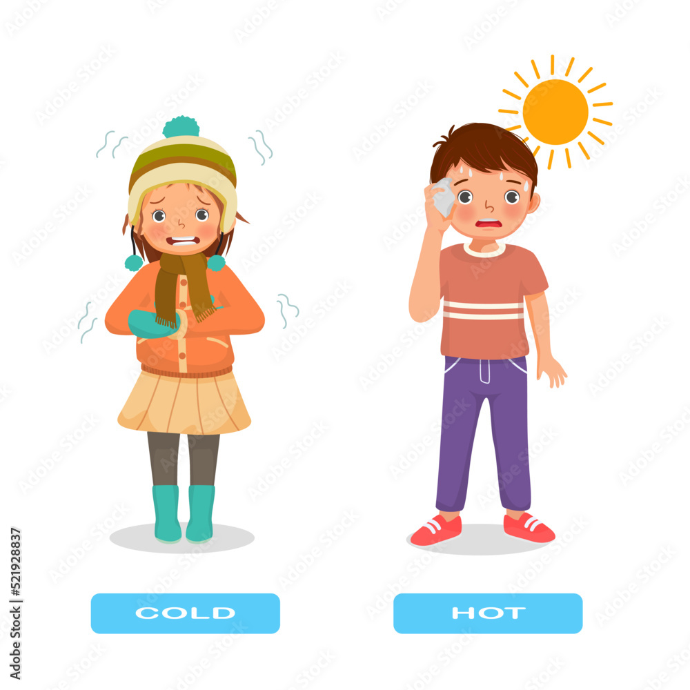 Opposite adjective antonym words cold and hot illustration of little ...