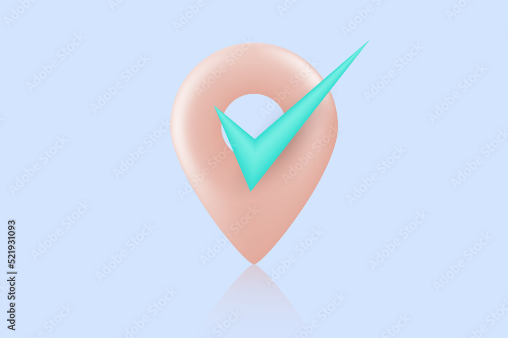 Map pointer with a check mark. Location pin symbols. 3D Vector ...