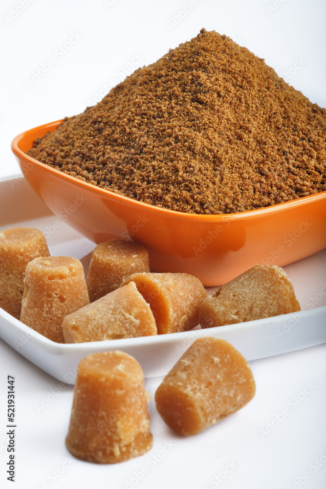 Organic Gur or Jaggery Powder and cubes, Jaggery is used as an ...