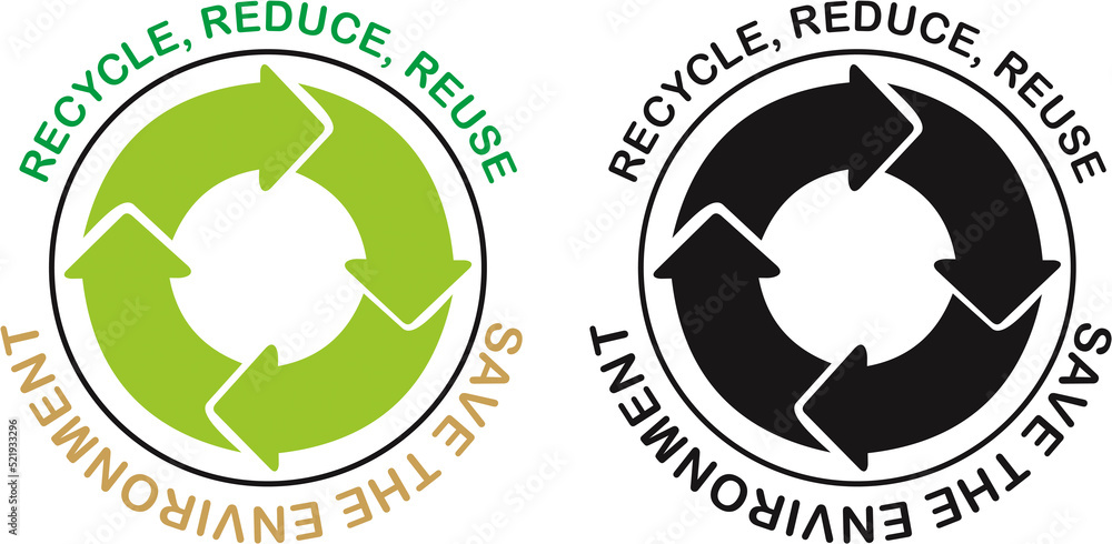Recycle Reduce Reuse logo seal stamp icon sticker to save environment ...