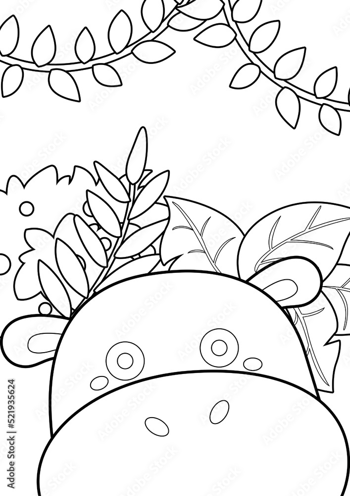 Hippo Animal Theme Coloring Pages A4 for Kids and Adult Stock Vector ...