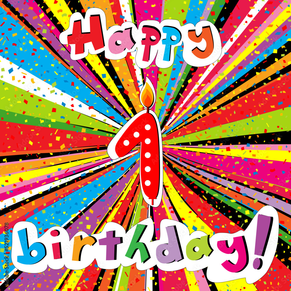 Happy Birthday greeting card, 1 anniversary with number one candle and ...