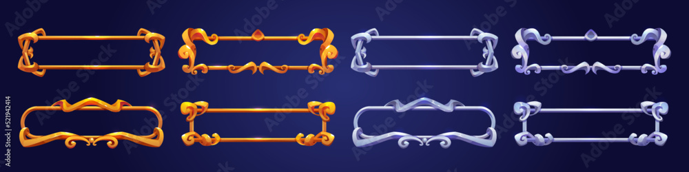 Silver and golden vintage game frames, ui medieval borders of gold or ...