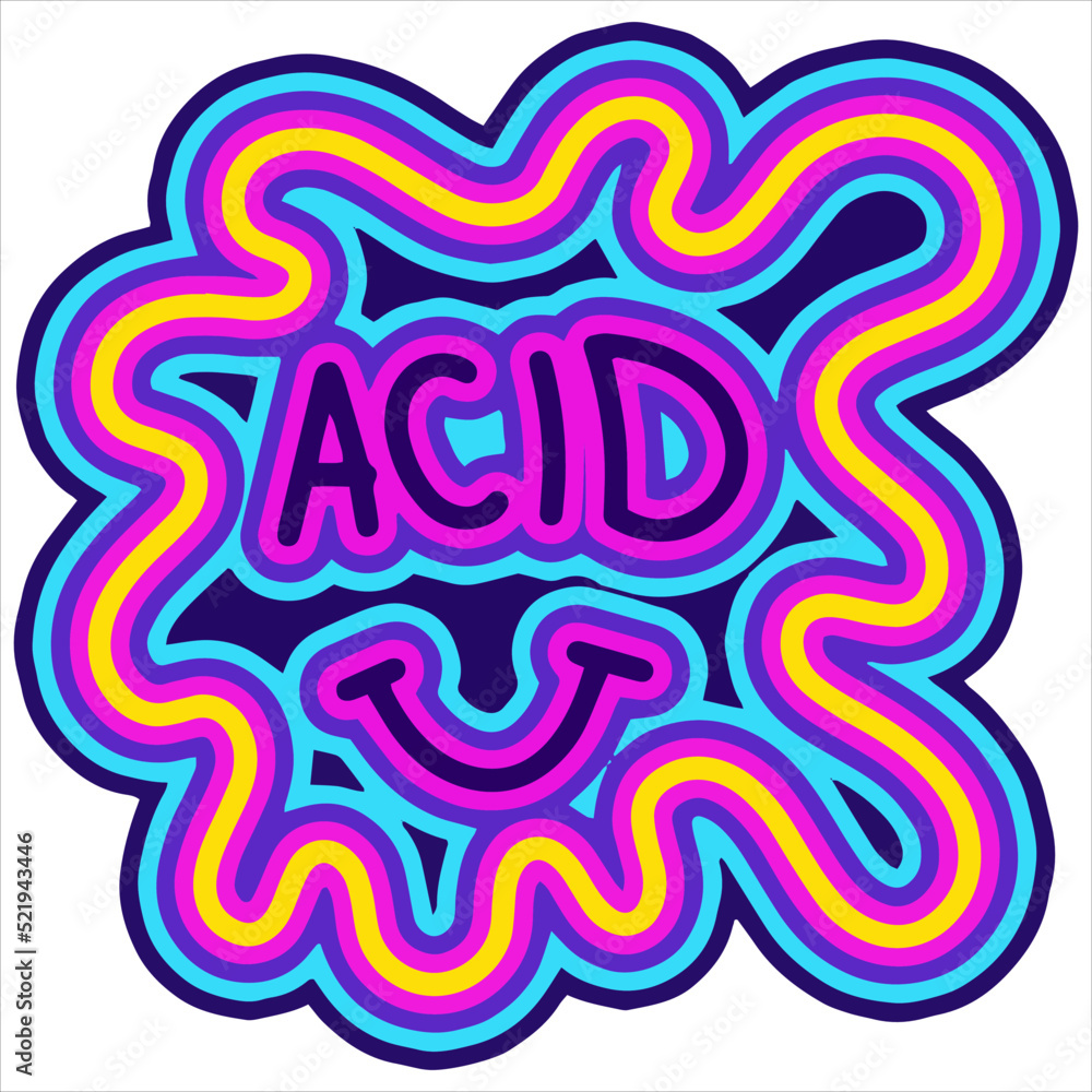Colorful Doodle Psychedelic Smiley in Vintage Style on White Background ...