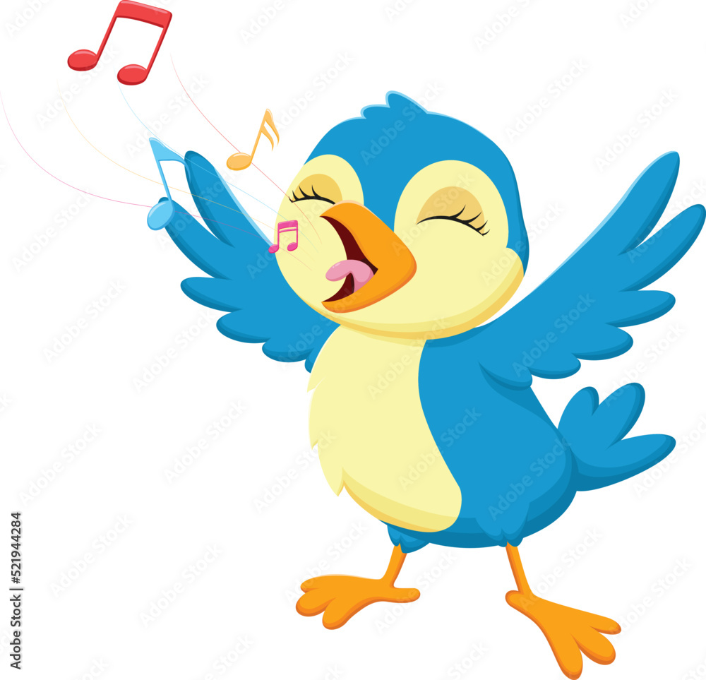 Cartoon Happy blue bird singing on white background Stock Vector ...