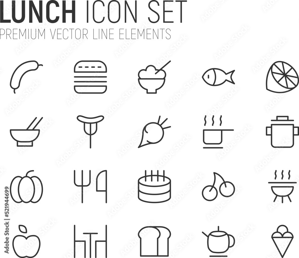 Simple line set of lunch icons. Stock Vector | Adobe Stock