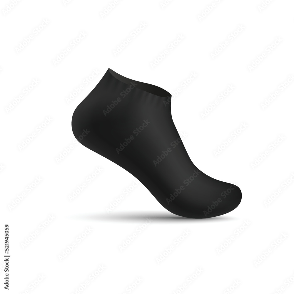 Black realistic sock on invisible leg mockup 3D, vector illustration ...
