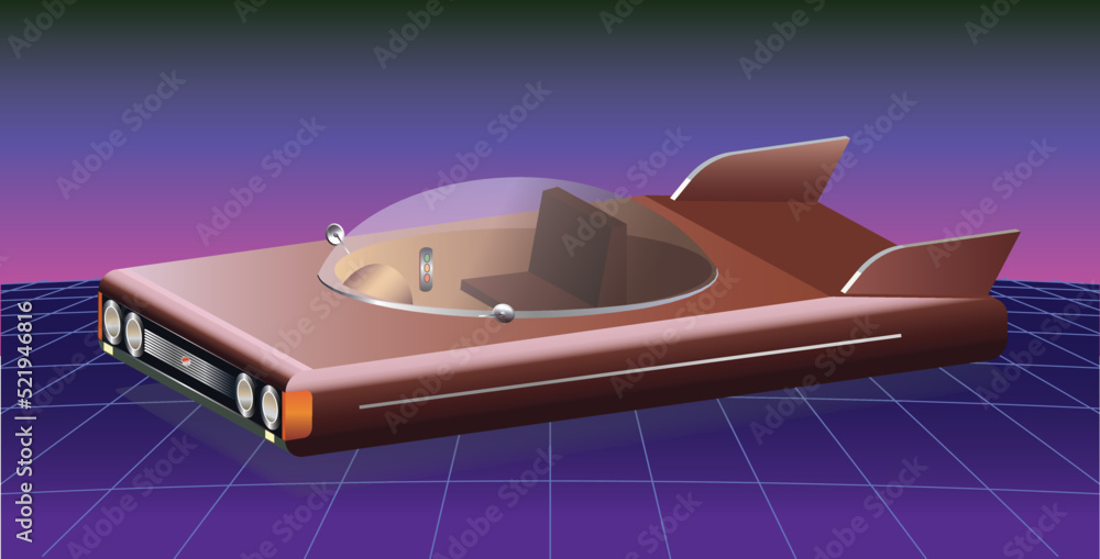 Vector illustration of a futuristic 3d hover car floating above the ...