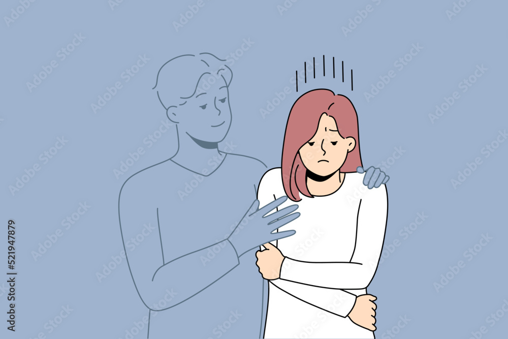 Invisible man hugging upset lonely woman missing love or relationships ...