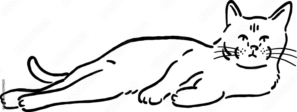 Cat lay down Animal in action Hand drawn Line art Illustration Stock ...