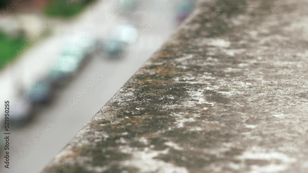Weathered rotting concrete window sill with mold close-up due to humid ...