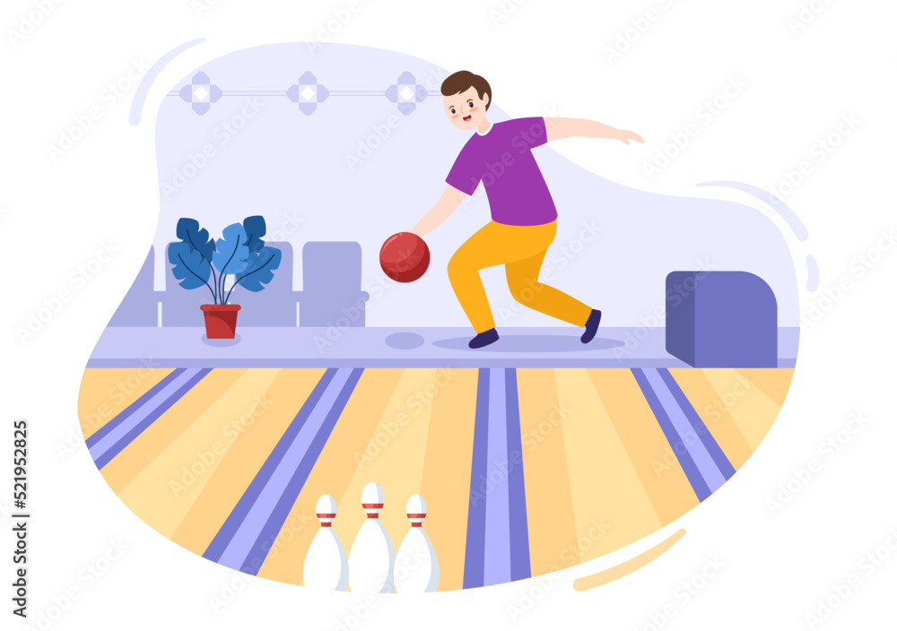 People Play Bowling Game Hand Drawn Cartoon Flat Design Illustration ...