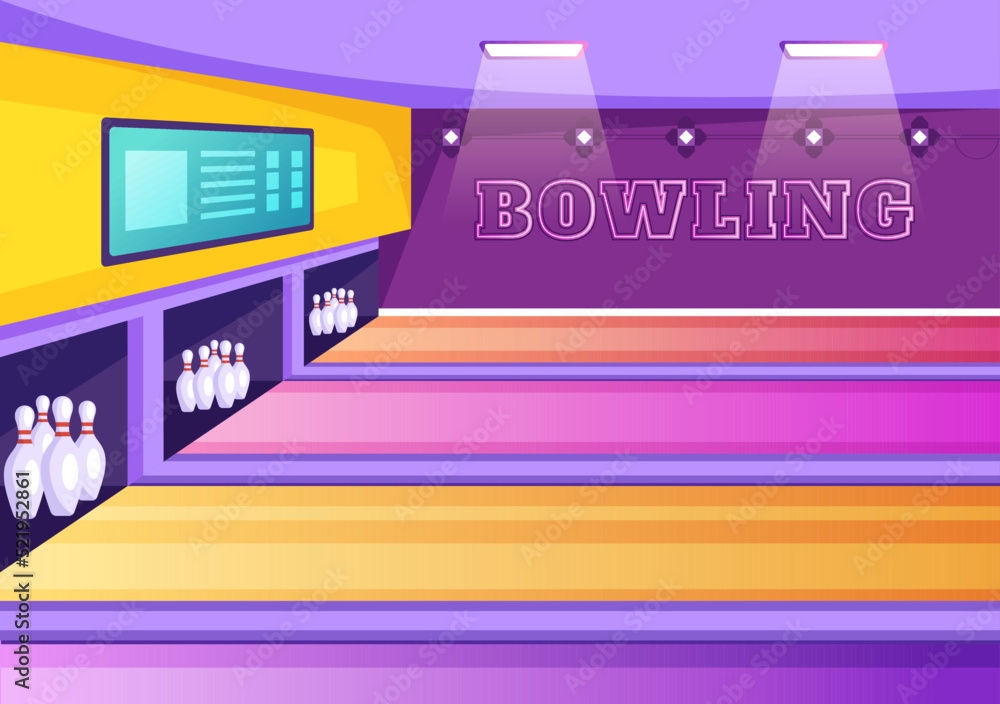 Bowling Game Hand Drawn Cartoon Flat Background Design Illustration ...