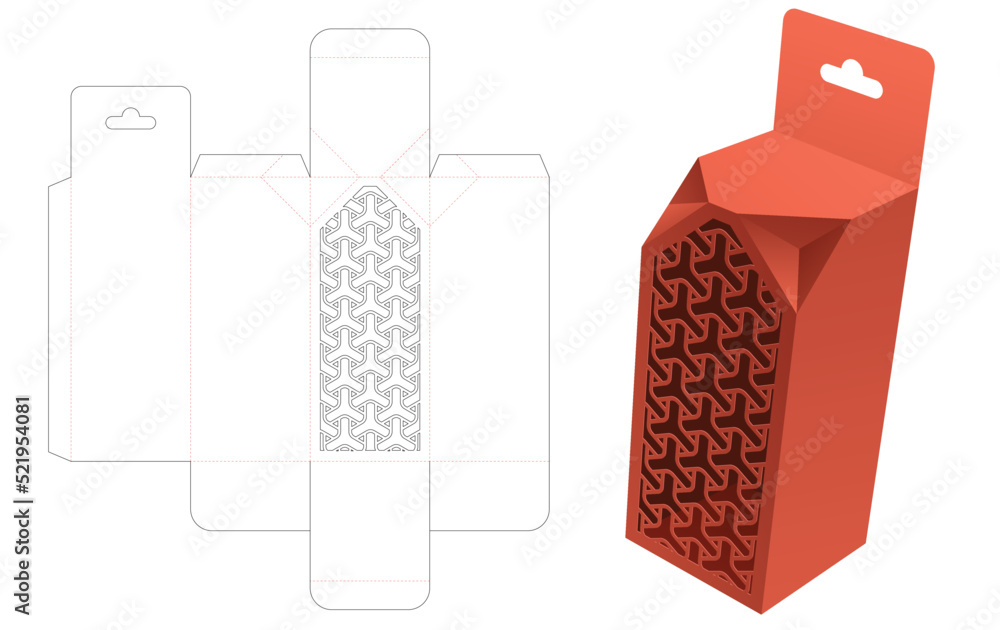 stenciled Japanese pattern box die cut template and 3D mockup Stock ...