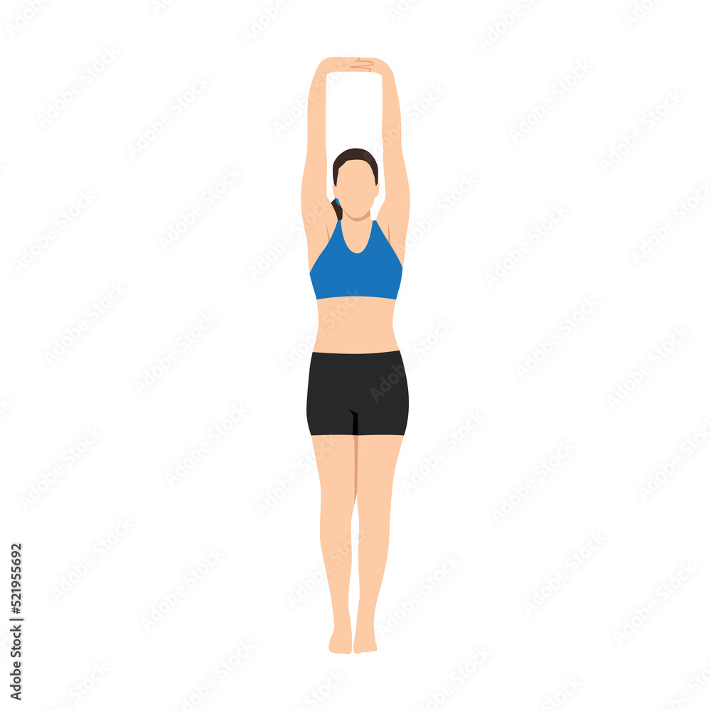 Woman doing Palm Tree Pose, Upward Hand Stretch Pose, Upward Salute ...