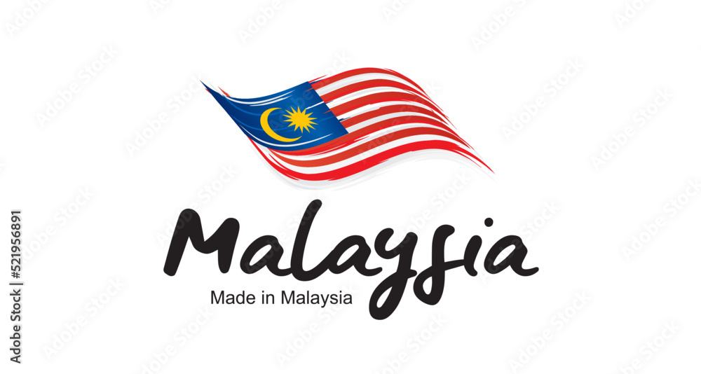 Made in Malaysia handwritten flag ribbon typography lettering logo ...