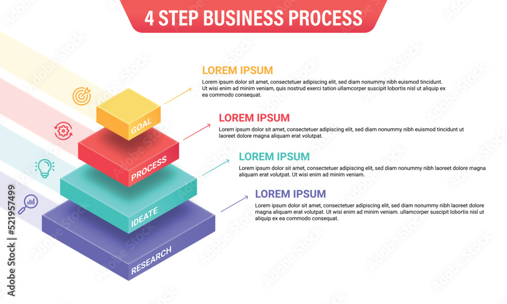 Business process infographic template. 3D cube design with 4 steps ...
