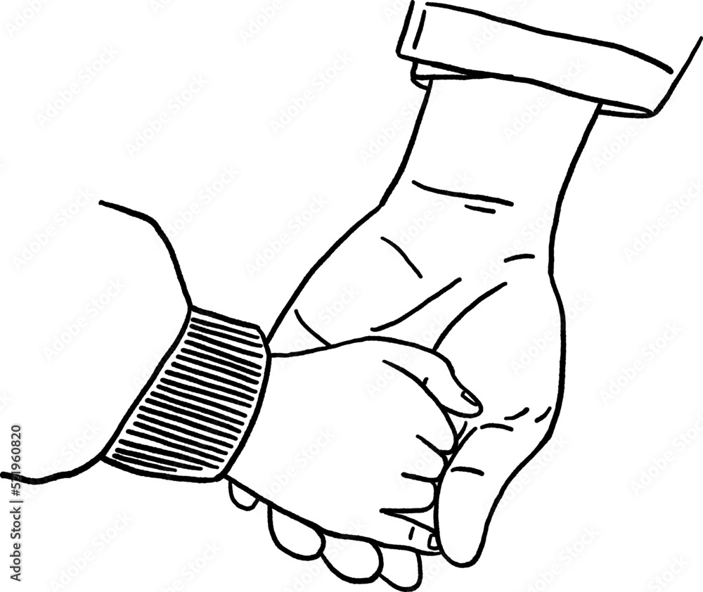 Hands of parent and child Family concept Hand drawn Line art ...